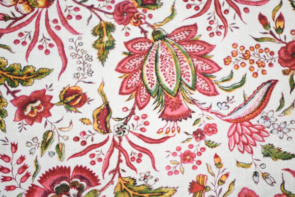 Red Exotic Flowers Reproduction Fabric - Samson Historical