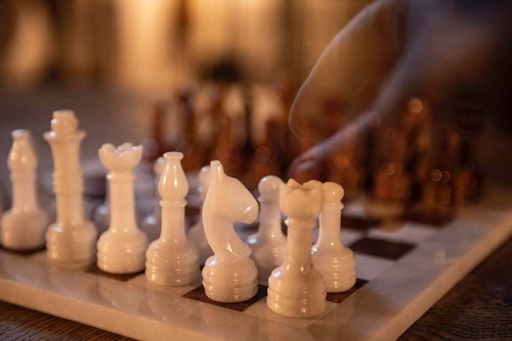 Brown & White Marble Chess Set - Samson Historical